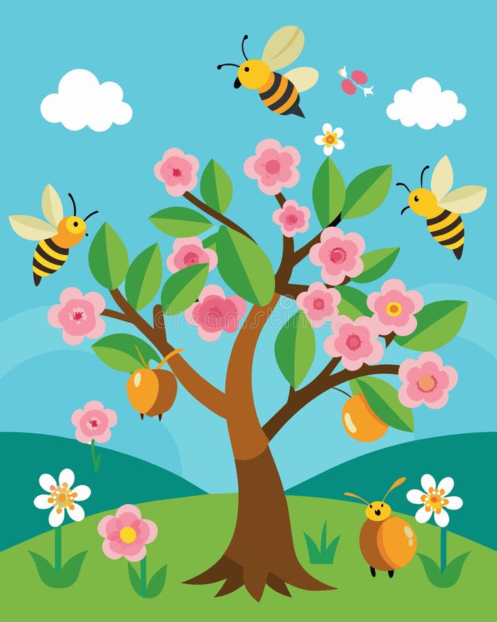 A Group of Bees Buzzing Around the Bright Blossoms of an Organic Fruit ...