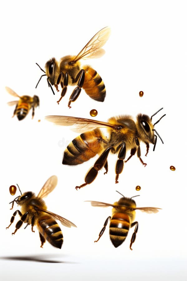 Group of Bees Flying through the Air with Bubbles of Honey. Generative ...