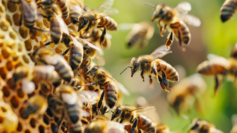 A Group of Bees Flying in the Air Stock Illustration - Illustration of ...