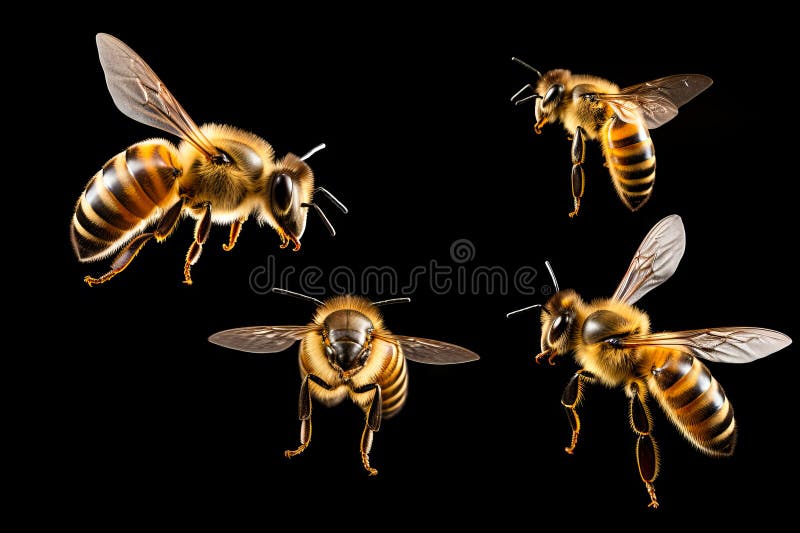 Group of Bees Flying in the Air Together on Black Background ...