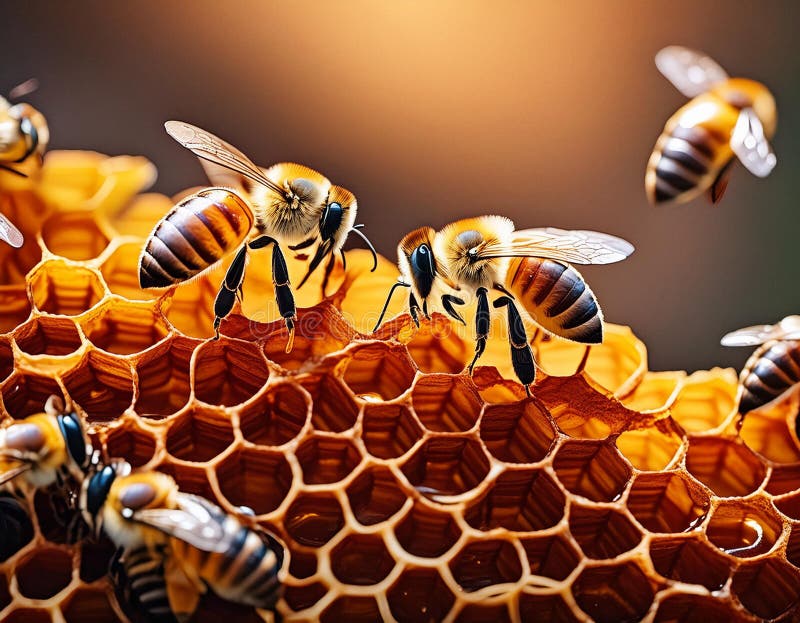 A Group of Bees are Flying Around a Honeycomb Stock Illustration ...