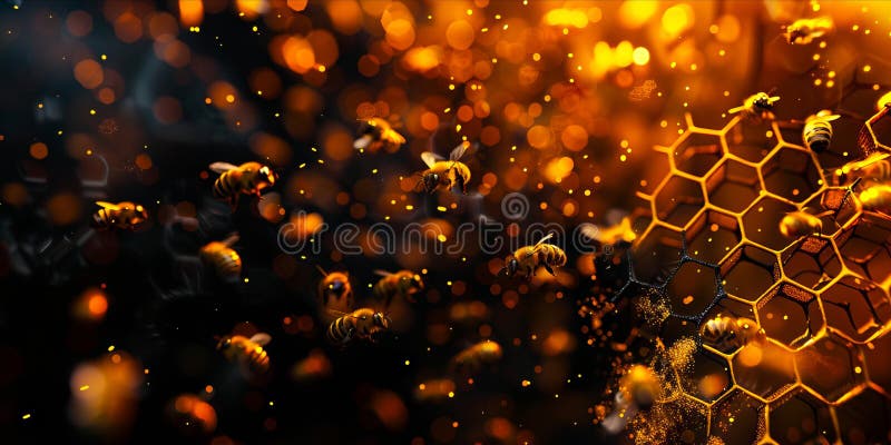 A Group of Bees Flying Around a Honeycomb Stock Photo - Image of pollen ...