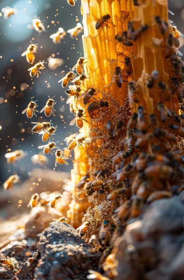A Group of Bees are Flying Around a Tree. the Bees are Busy Collecting ...