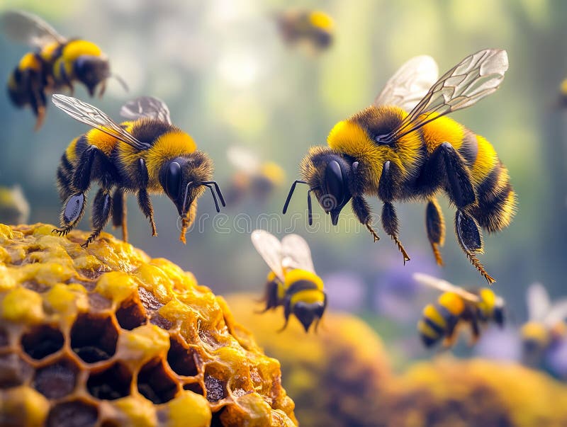 A Group of Bees Flying Over a Honeycomb Stock Image - Image of honey ...