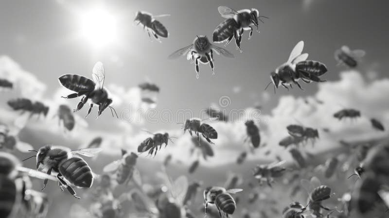 Bees in flight stock photo. Image of behavior, black - 376094348