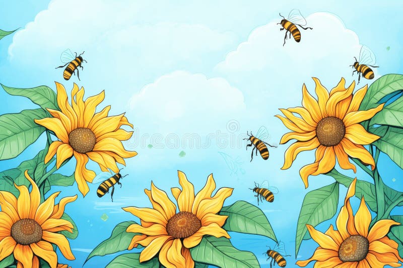 Group of Bees Forming a Conga Line Around Sunflowers Stock Photo ...
