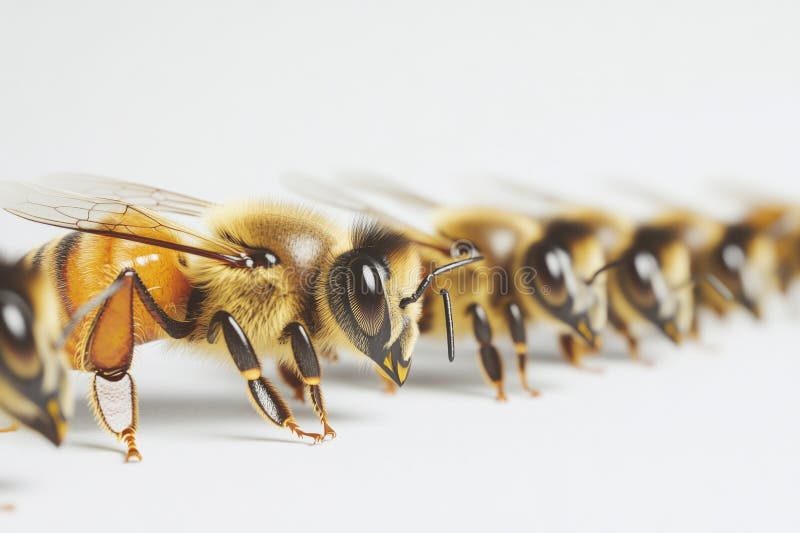 A Group of Bees Forming a Straight Line, Possibly on a Branch or ...