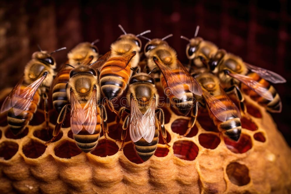 A Group of Bees Huddled Together in a Beehive Stock Image - Image of generated, pollinators ...