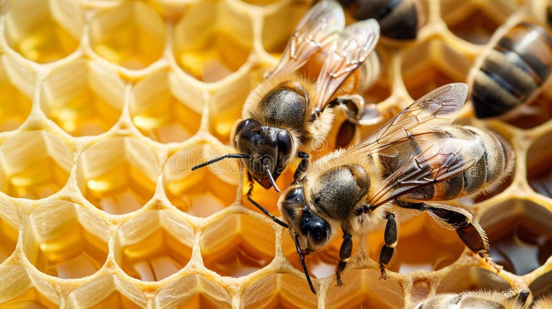 A Group of Bees Perched on a Honeycomb, Exhibiting Their Natural ...