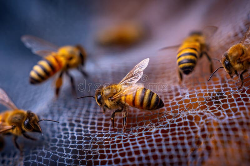 A Group of Bees is Seen Buzzing Around a Fine Mesh Screen, Showcasing ...