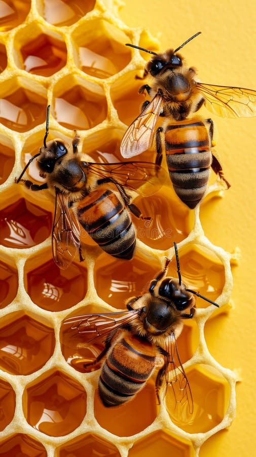 A Group of Bees Sits Atop a Honeycomb, Busy at Work Creating Honey ...