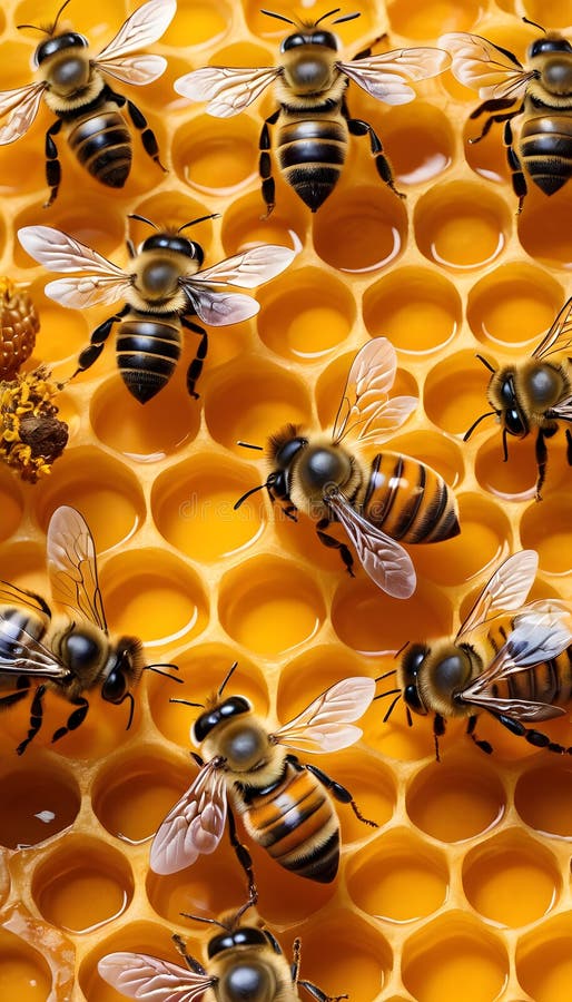 A Group of Bees are Gathered on a Honeycomb within the Beehive Stock ...