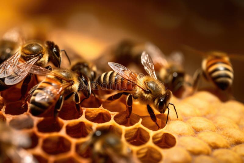 Group of Bees Standing Next To Each Other Inside of a Honeycomb ...