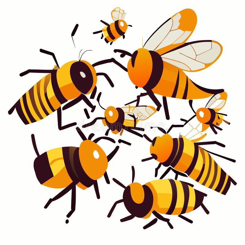 Set of Cartoon Bees. Vector Illustration of a Group of Bees Stock ...