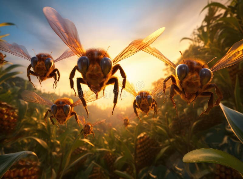 A group of bees at work stock photo. Image of element - 290003486