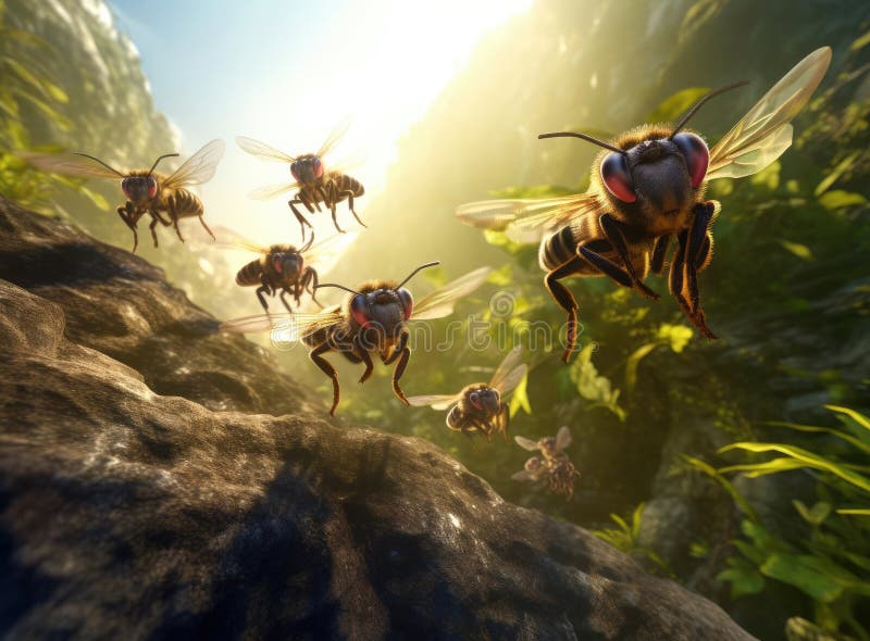 A group of bees at work stock photo. Image of grass - 290024772