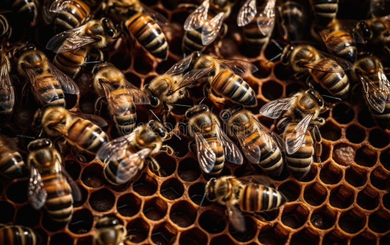 A Group of Bees Working Together Inside Their Hive Stock Illustration - Illustration of honeyed ...