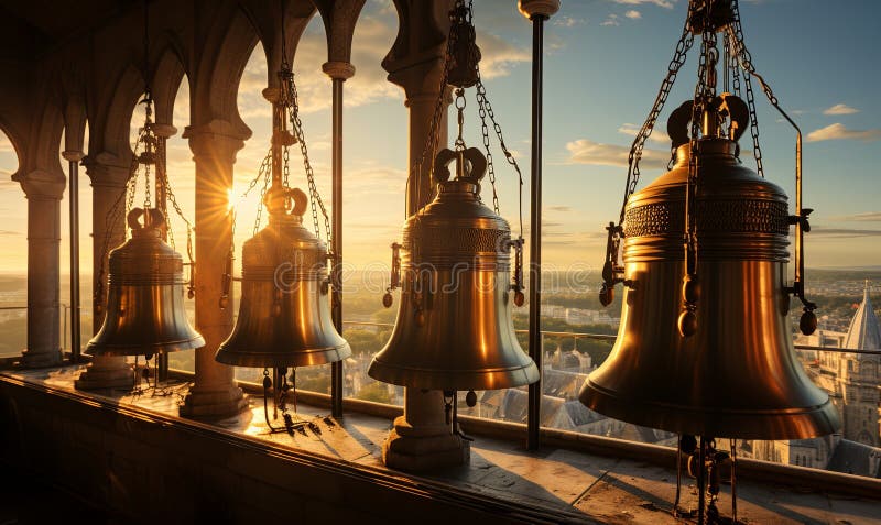 Array of Bells Hanging from Building Stock Image - Image of chimes ...