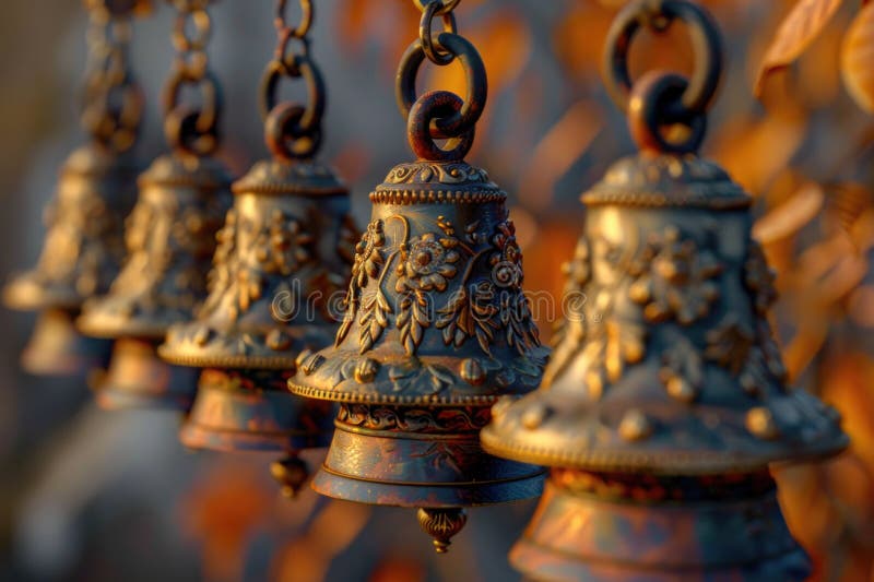 A Group of Bells Hanging from a Chain Stock Photo - Image of hardware ...