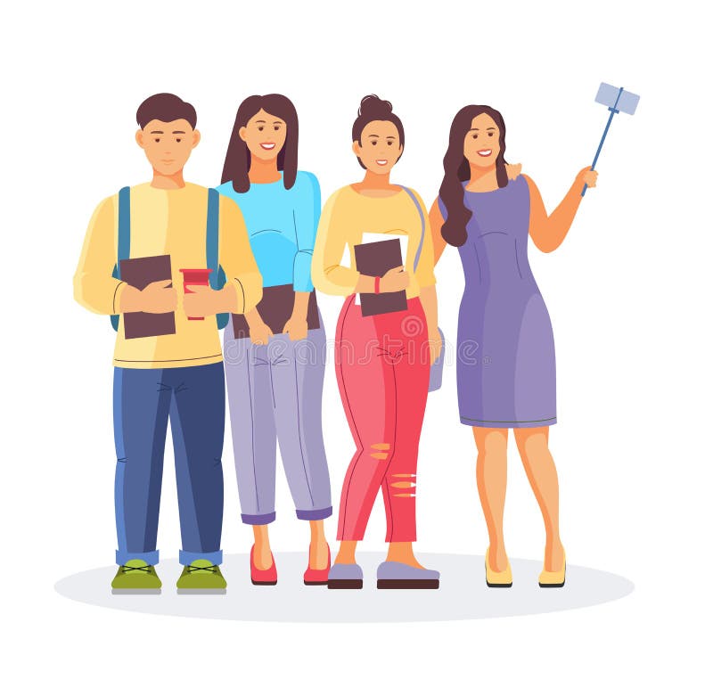 Group Best Friends Young Woman Smiling Take A Selfie Stock Vector