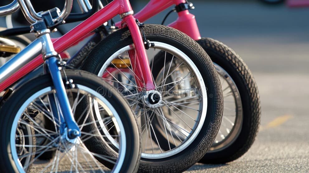 A Group of Bicycles Parked Side by Side in a Straight Line Stock Photo ...