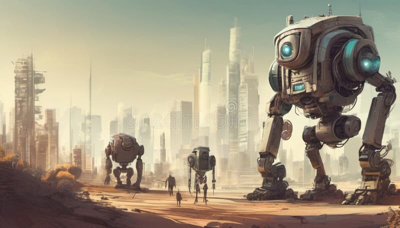 Group of big robots. stock illustration. Illustration of cartoon ...