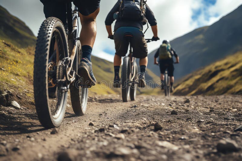 Group of Bikers on Beautiful Day on Mountain Landscape Stock ...