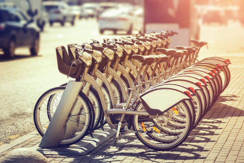 Group of Bikes at Rent Station Stock Image - Image of healthy, parked ...