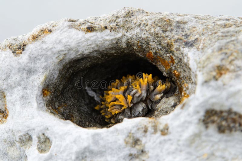 A Group of Birds Perched in a Small Hole in a Rock, Natural Habitat ...