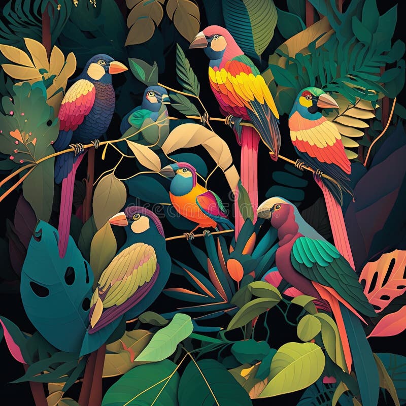 A Group of Birds Sitting on Top of a Tree Branch Stock Illustration ...