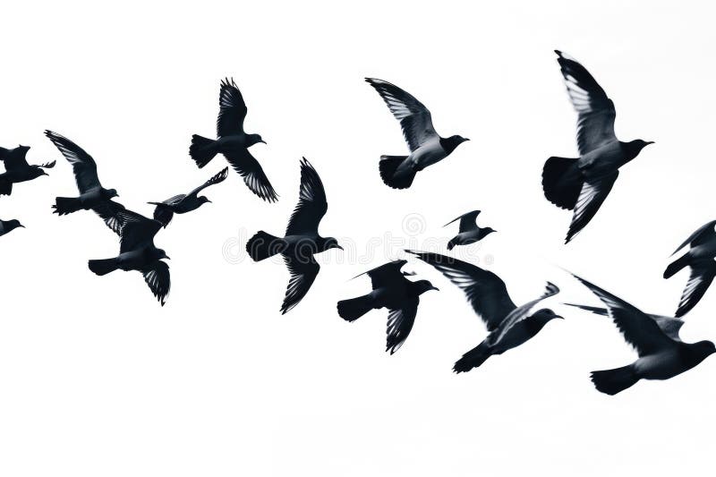 A Group of Birds Soaring through the Air, Their Wings Spread Wide Stock ...