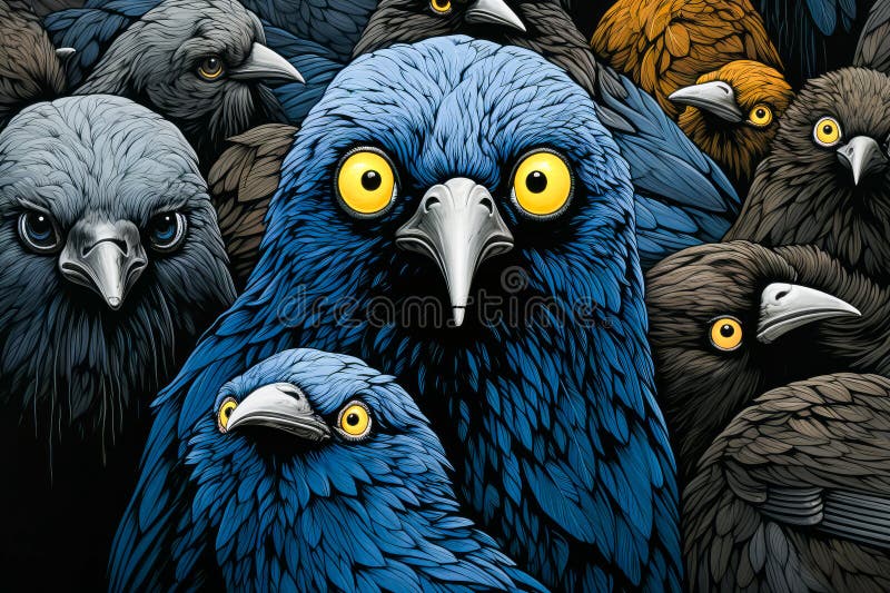 Group of Birds with Yellow Eyes and Yellow Beaks. Generative AI Stock ...