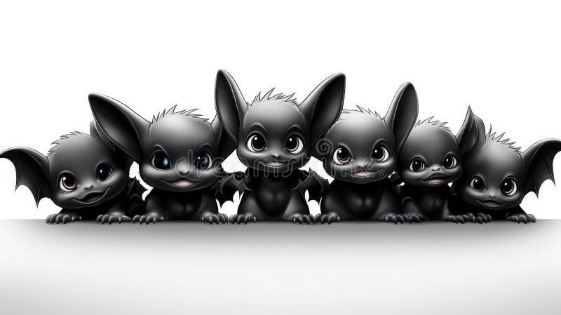 A Group of Black Bats Sitting on a White Background, AI Stock ...