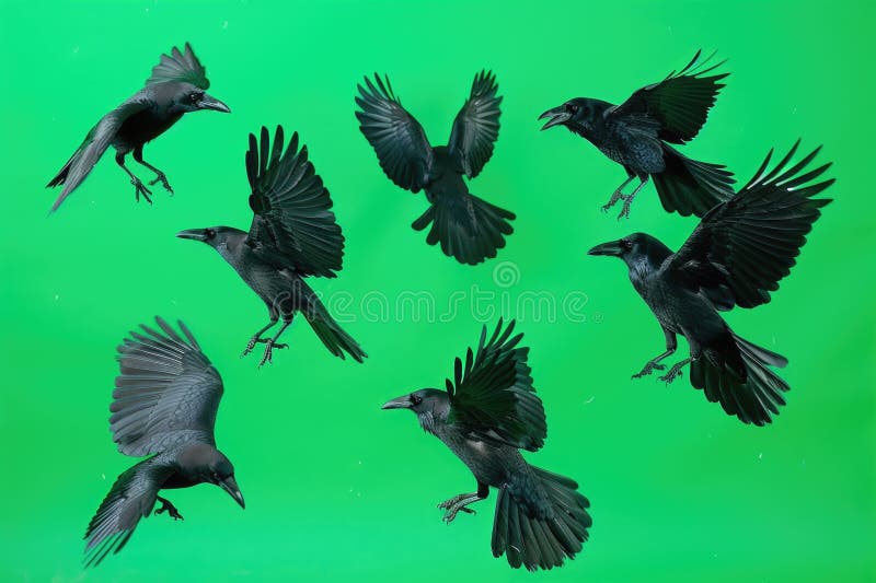 A Group of Black Birds Soar through the Sky, Their Wings Beating ...