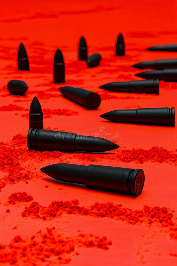 A Group of Black Bullets Laying on a Red Surface Stock Image - Image of ...