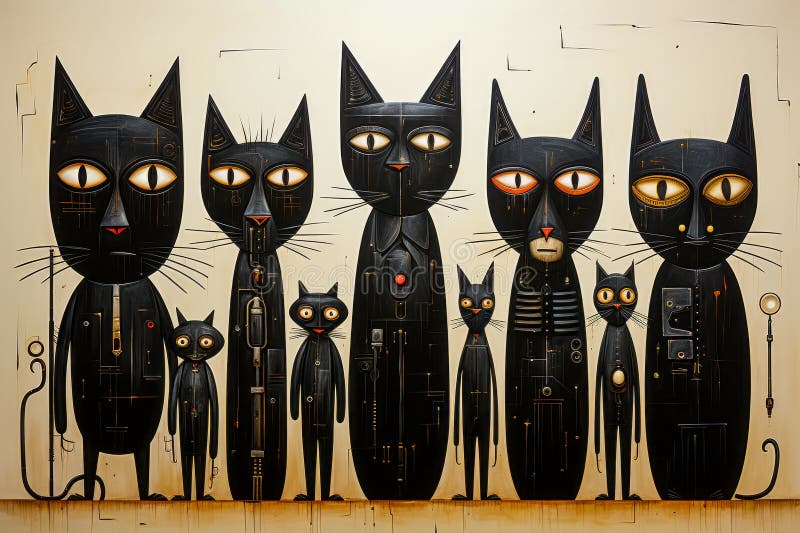Group of Black Cats Standing in Front of Wall. Generative AI Stock ... Group of Black Cats Standing in Front of Wall. Generative AI Stock ...