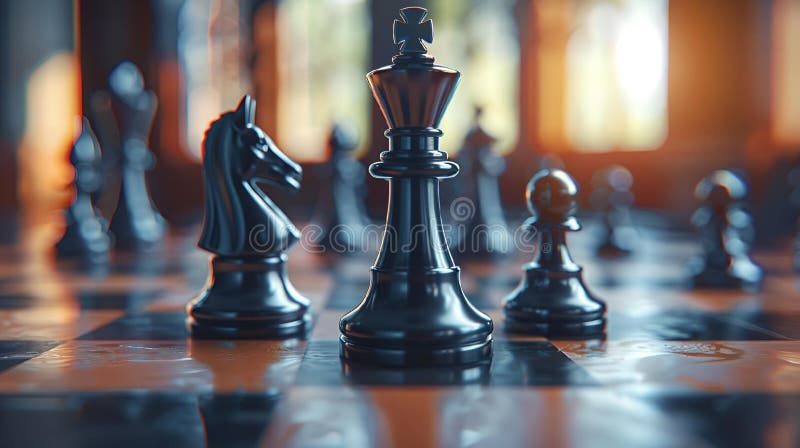 A Group of Black Chess Pieces are Sitting on Top of a Checker Board ...