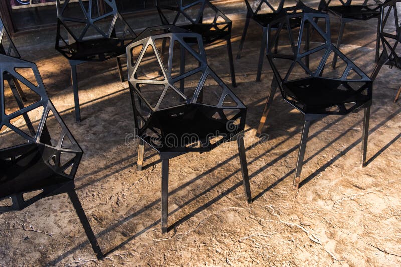 Group of Black Metal Chairs Stock Photo - Image of lifestyle ...