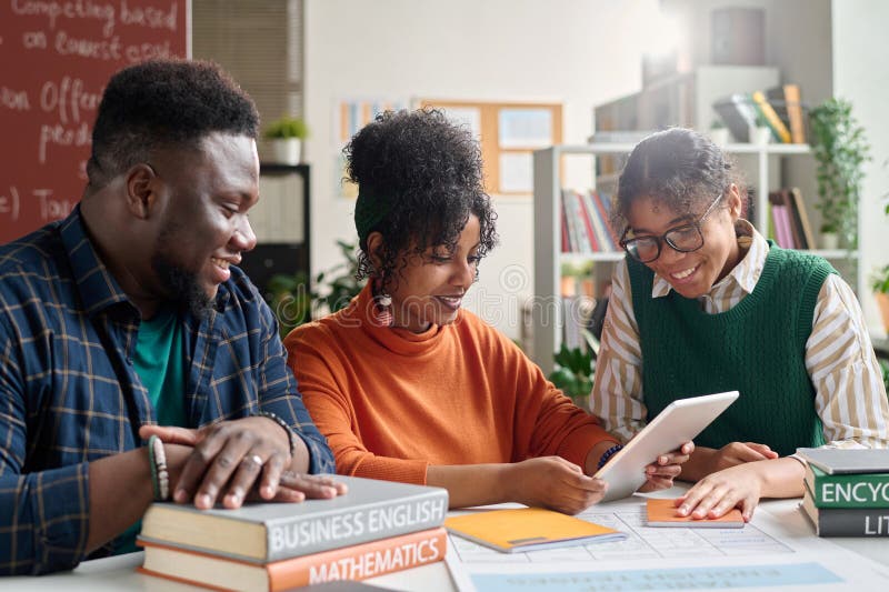 Group of Black People Studying in Class and Using Tablet Stock Photo ...