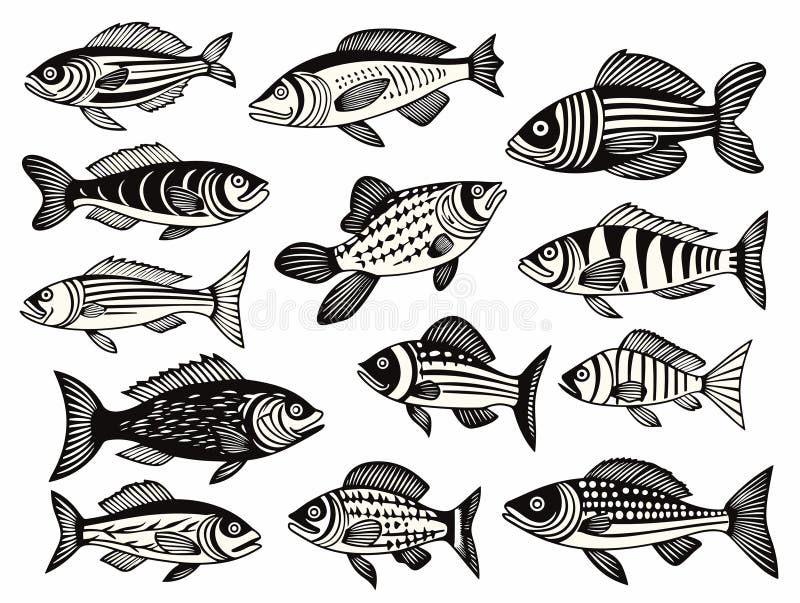 A Group of Black and White Fish - Types Freshwater Fish Silhouettes ...