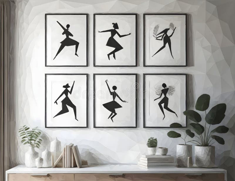 A Group of Black and White Silhouettes on a Wall, Abstract Human ...