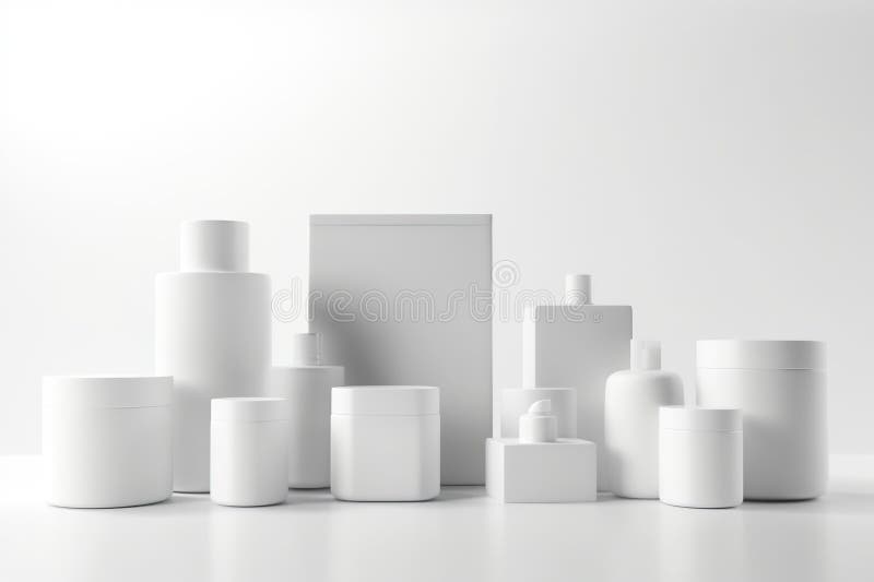 Group of Blank White Boxes and Jars. AI Generated Stock Illustration ...