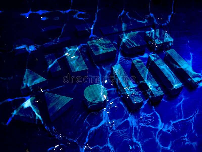Group of Block Objects are Deep Underwater. Dark Blue Mystic Magical ...