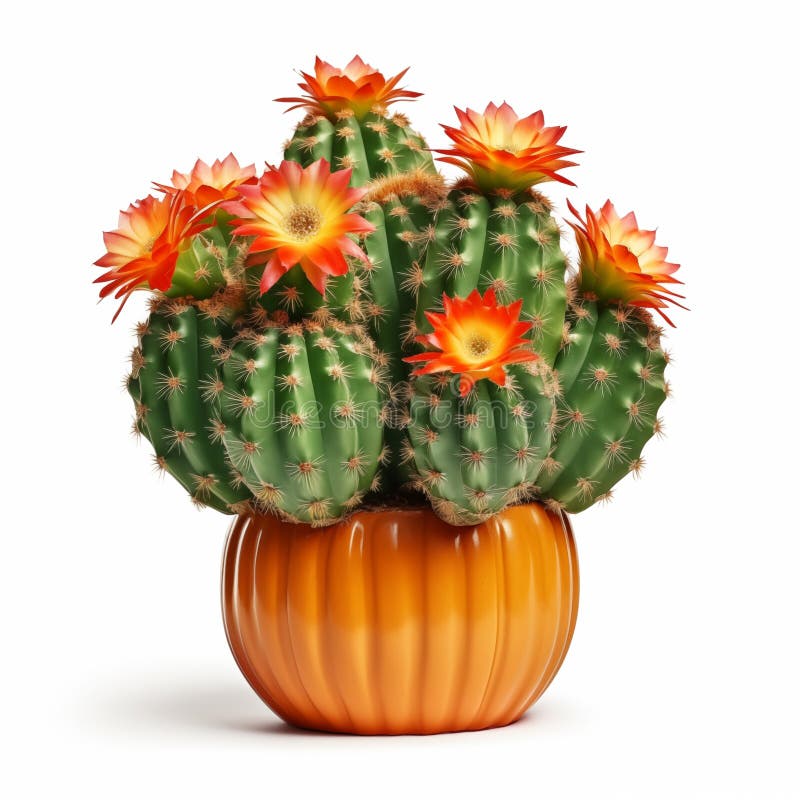Group of Blooming Cacti in a Pot on a White Background Stock ...