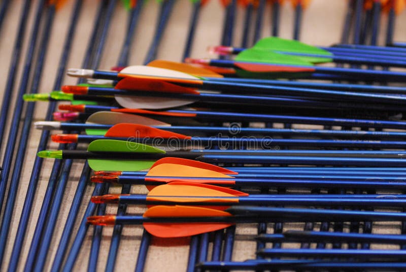A Group of Blue Arrows for a Bow Stock Photo - Image of feather, white ...