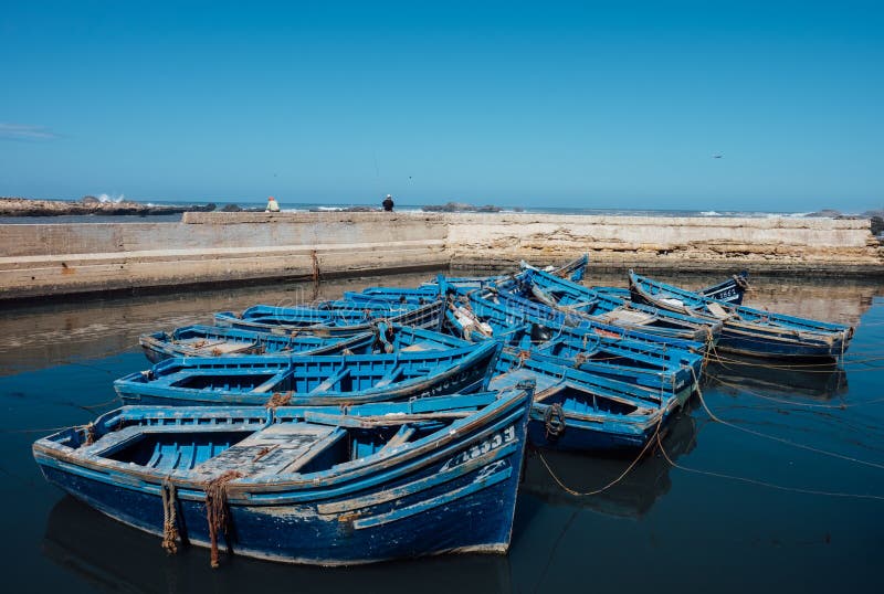 Group of Blue Boats in Essaouira, Morocco Stock Image - Image of blue ...