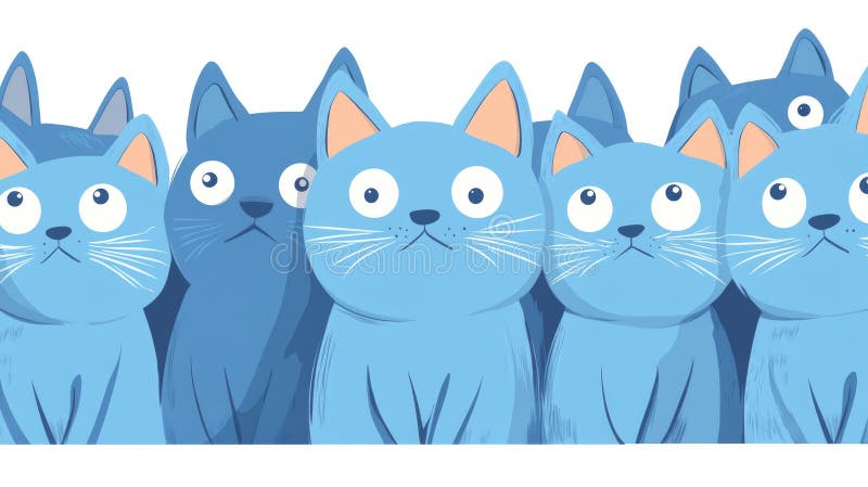 Group of Blue Cats with Surprised Expressions, Illustrating the Feeling ...