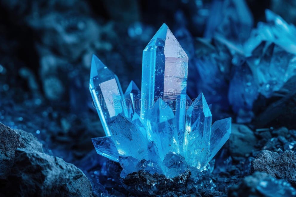 Group of Blue Crystals Growing from Rocks Stock Photo - Image of ...