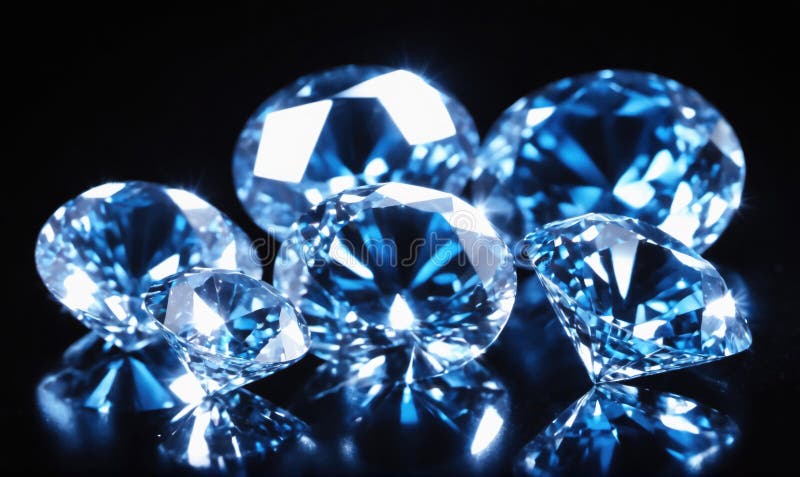 A Group of Blue Diamonds Sparkle Against a Black Background Stock Image ...