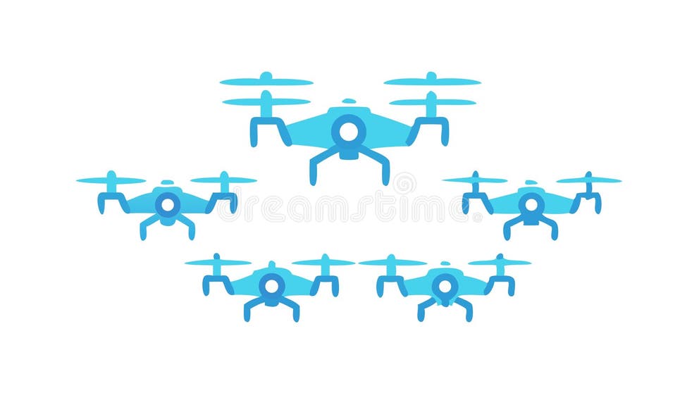 Group of Blue Drones, Modern Aerial Technology, Flat Vector, Vector ...